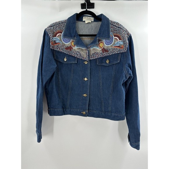 KK88 Designs | Jackets & Coats | Kk88 Designs Beaded Blue Denim Art ...